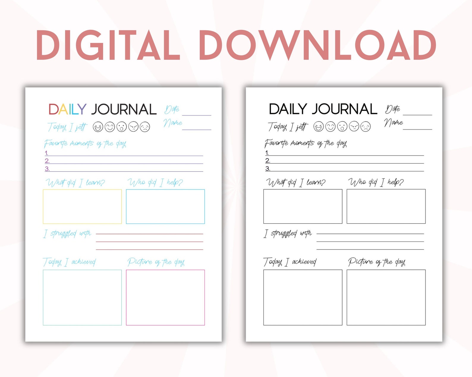 Printable Kids Daily Reflection Journal (digital Download) - Etsy