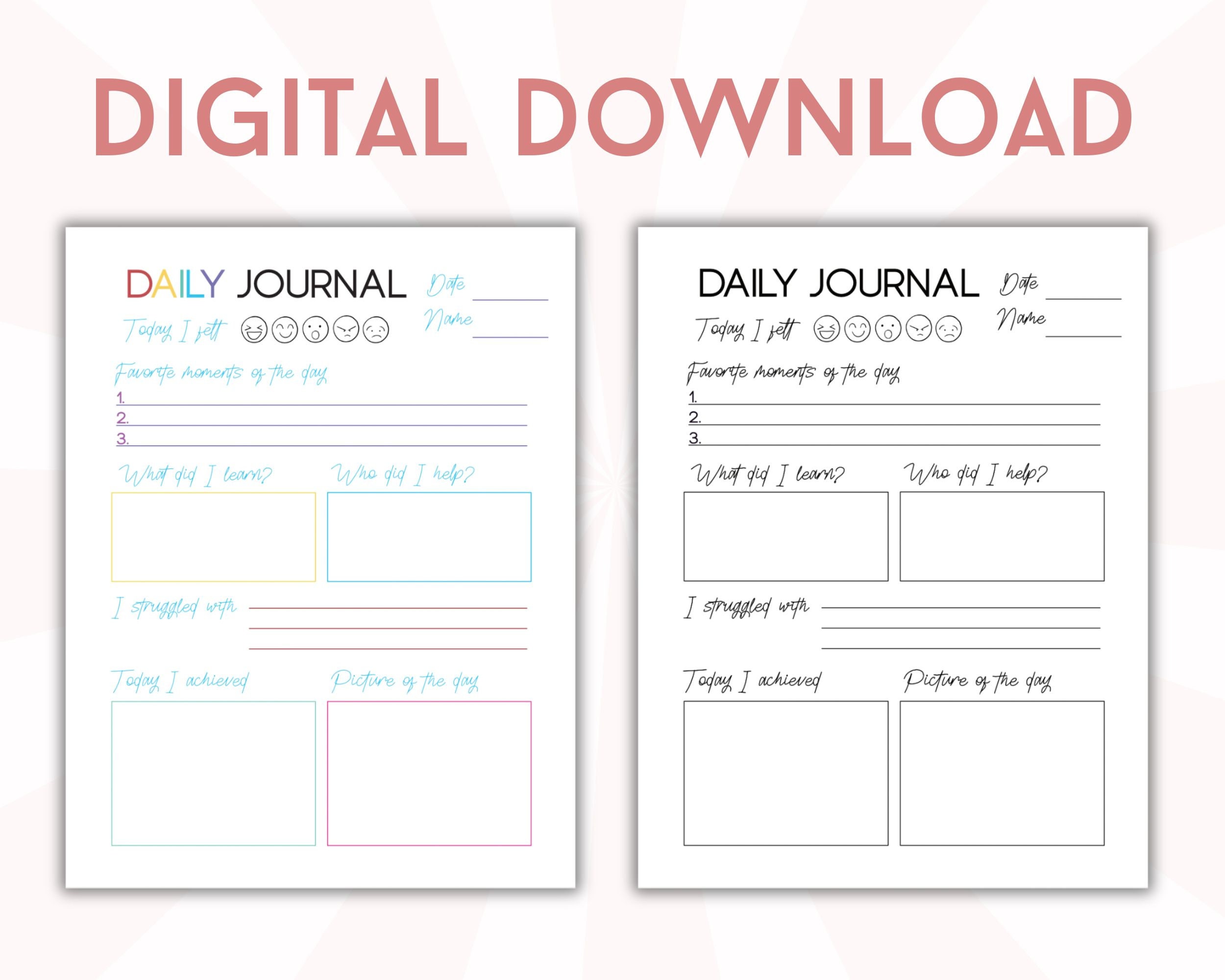 Printable Kids Daily Reflection Journal (digital Download) - Etsy