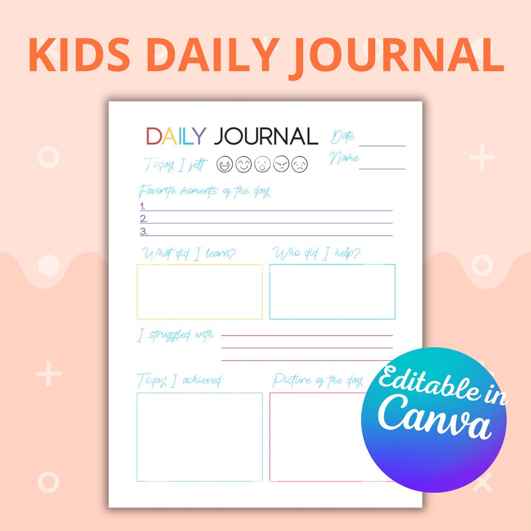 Editable Kids Daily Journal, Customizable Template, Printable Children ...