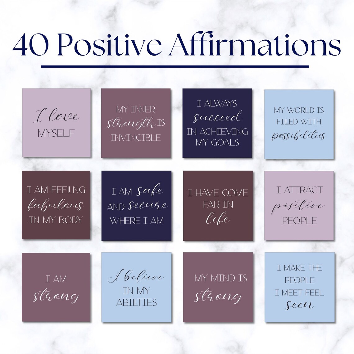 40 Positive Affirmation Cards, Daily Self Care Affirmations ...