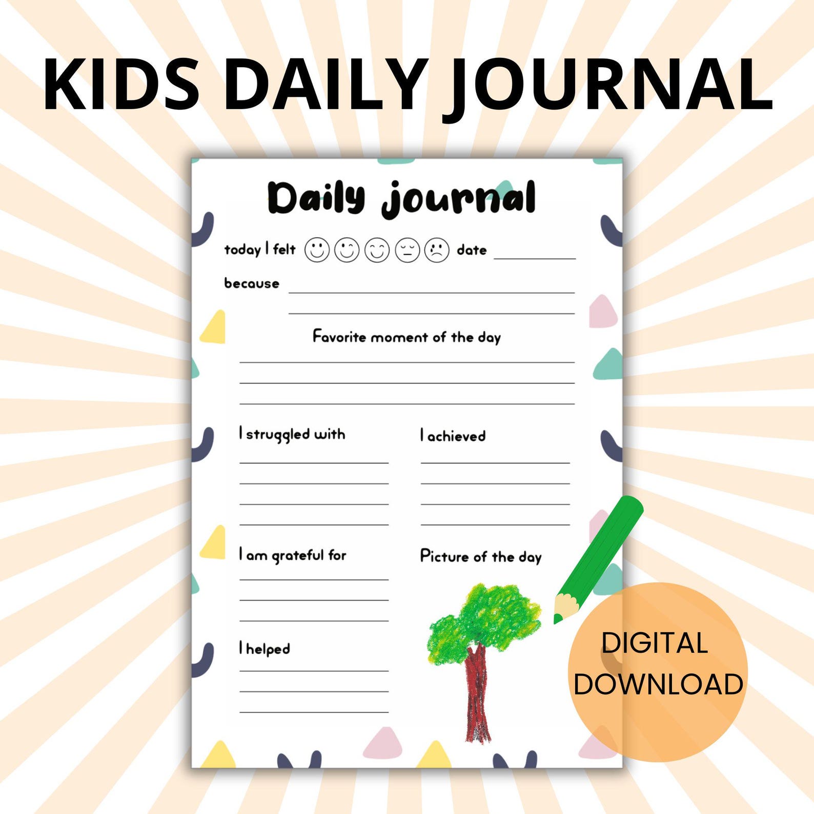 Kids Daily Journal, Children's Diary, Printable Kids Journal, Journal ...