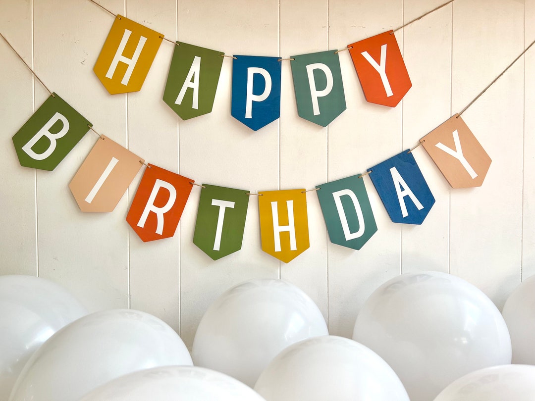 Happy Birthday Wooden Banner Colorful Wood Birthday Banner - Etsy