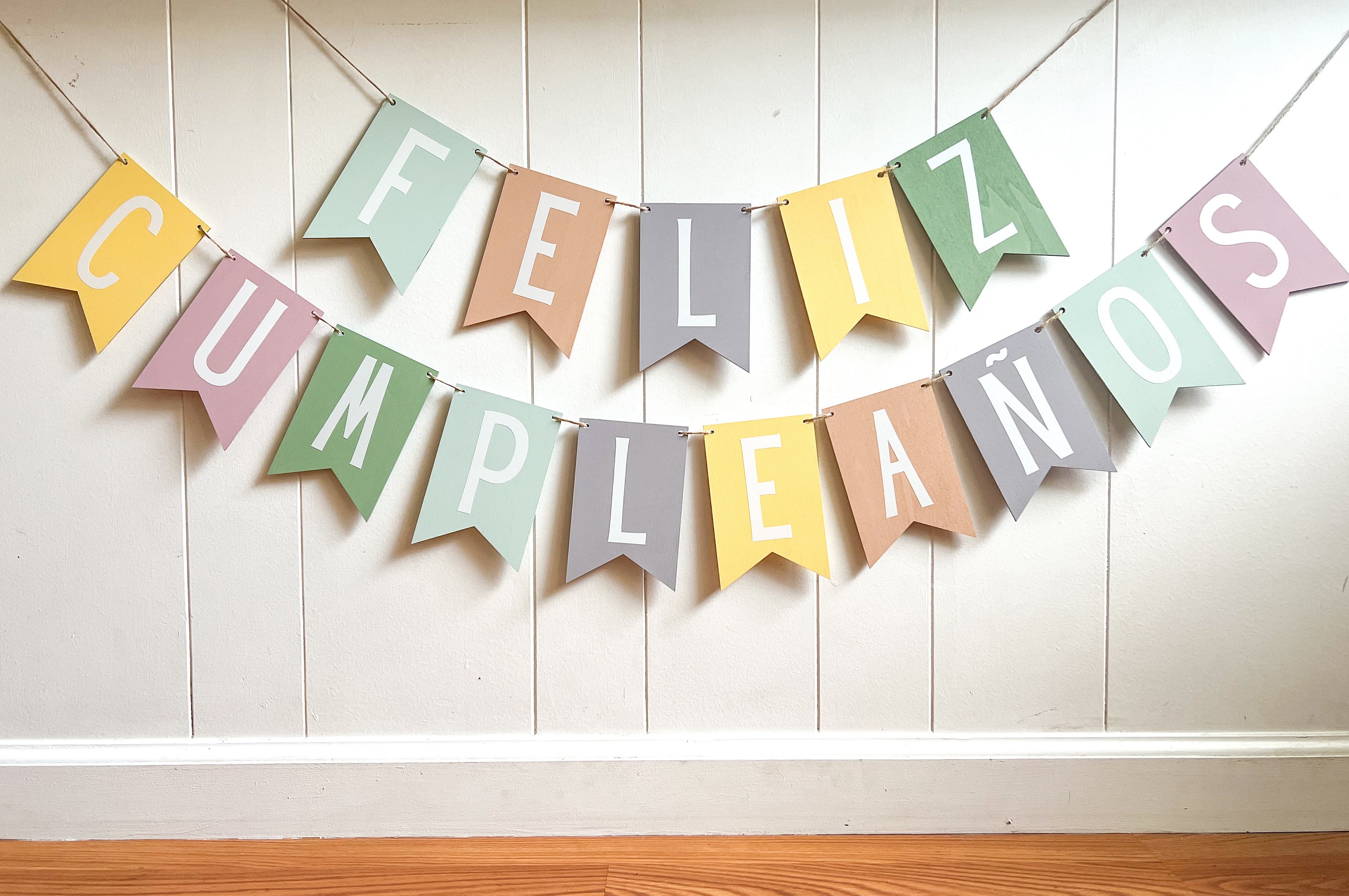 Feliz Cumpleaños Wooden Banner, Pastel Spanish Birthday Banner ...