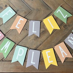 Feliz Cumpleaños Wooden Banner, Pastel Spanish Birthday Banner ...