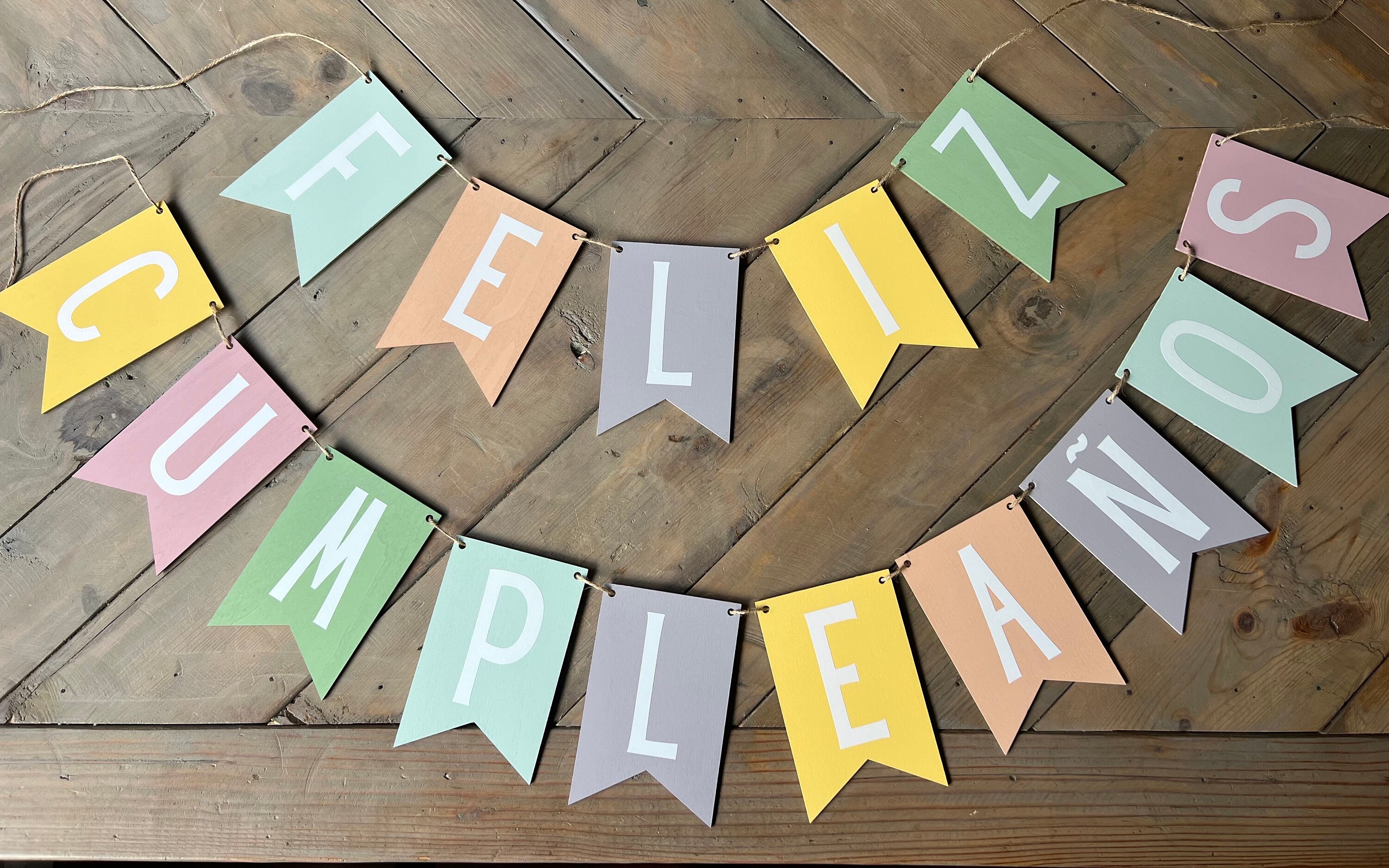 Feliz Cumpleaños Wooden Banner, Pastel Spanish Birthday Banner ...