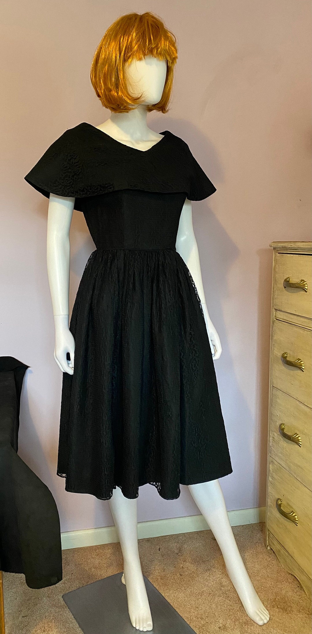 Black Lace and Taffeta Vintage Frock - Etsy
