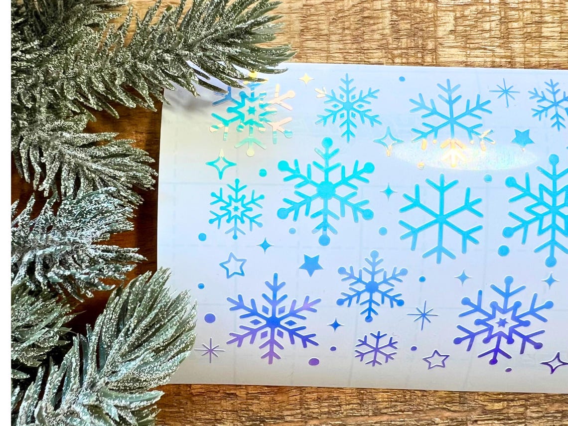 Christmas Vinyl Decal Set, Holographic Snowflakes Stickers for Tumblers ...