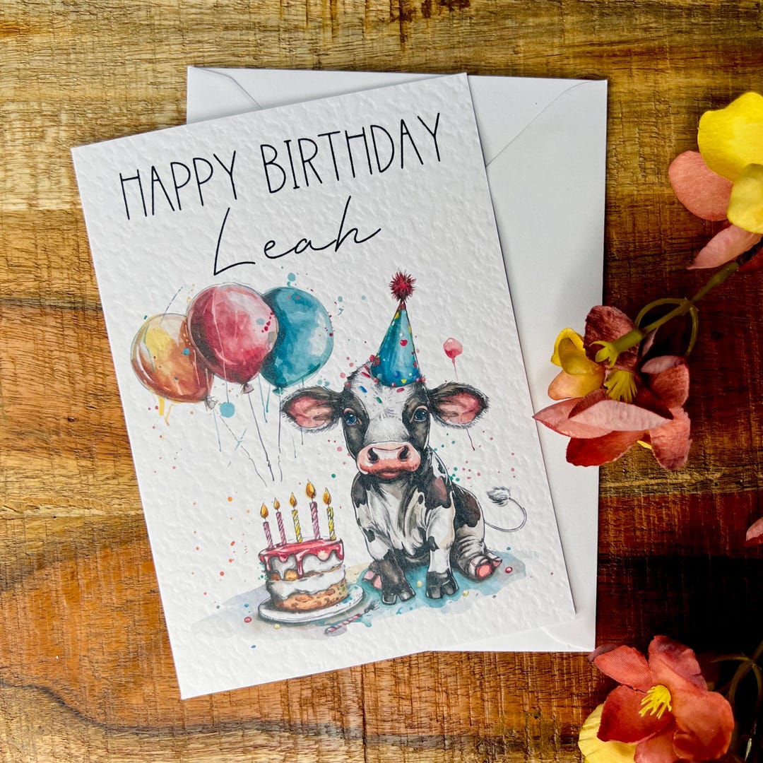 Custom Birthday Card, Personalised Cow Card for Any Age, Unique Cute ...