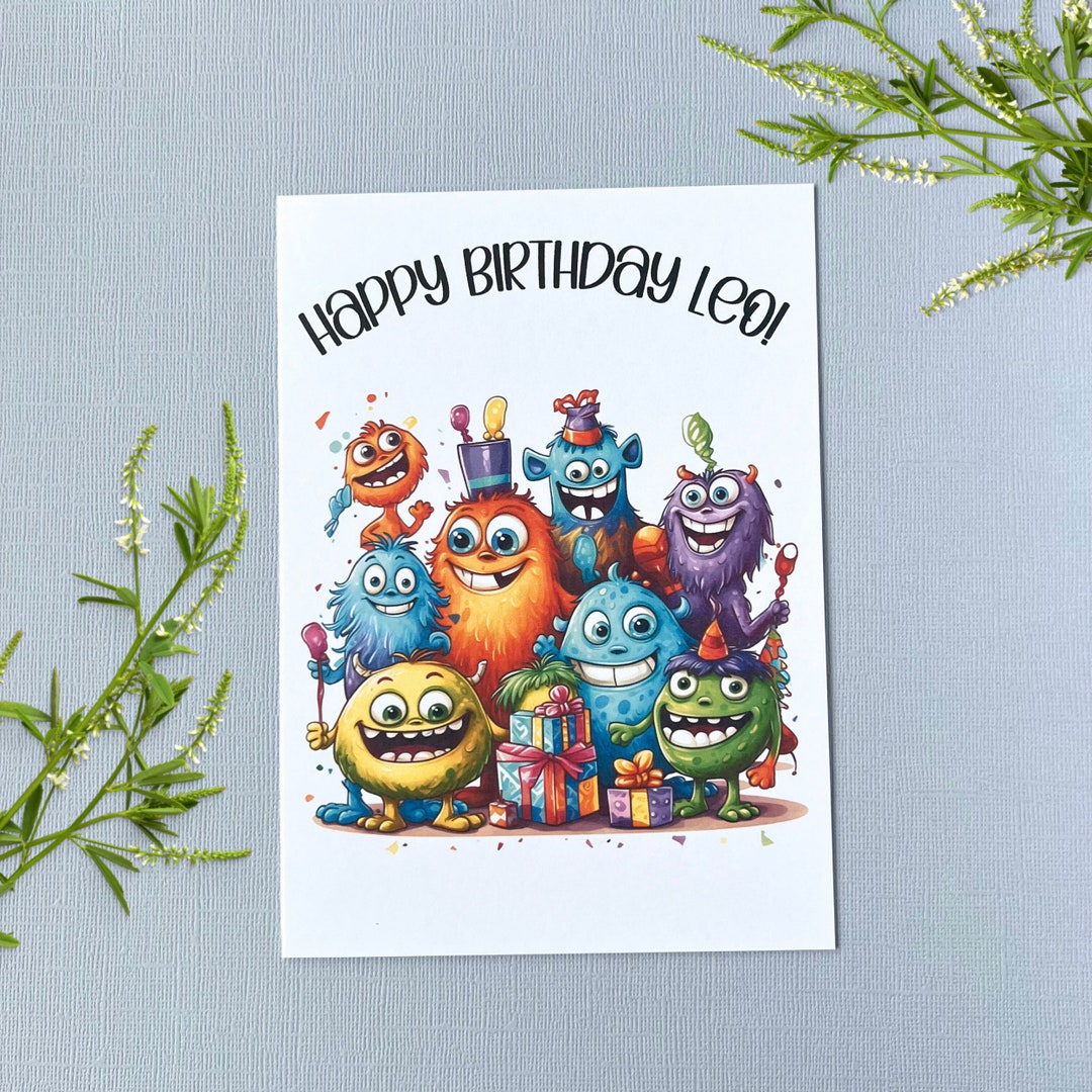 Personalized Monster Birthday Card: Fun Kids Greeting - Etsy