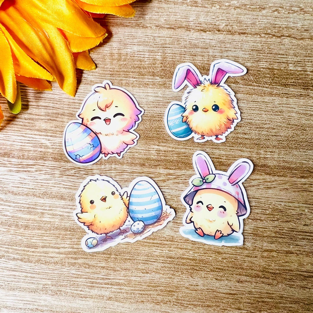 Pastel Easter Chick Stickers, Cute Vinyl Sticker Set, Aesthetic ...