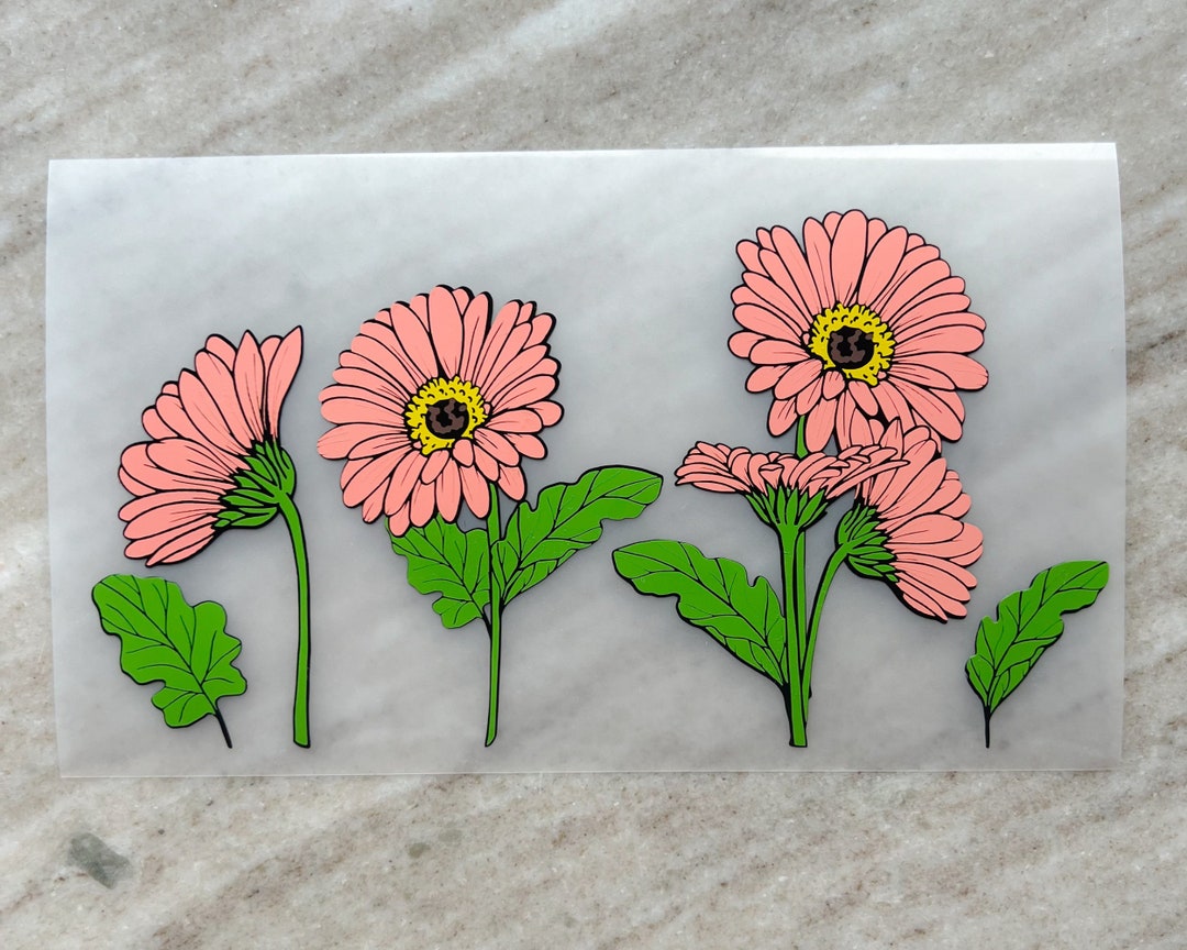 Gerbera Daisy Vinyl Decal, Pink Flower Stickers, Waterproof Decal for ...