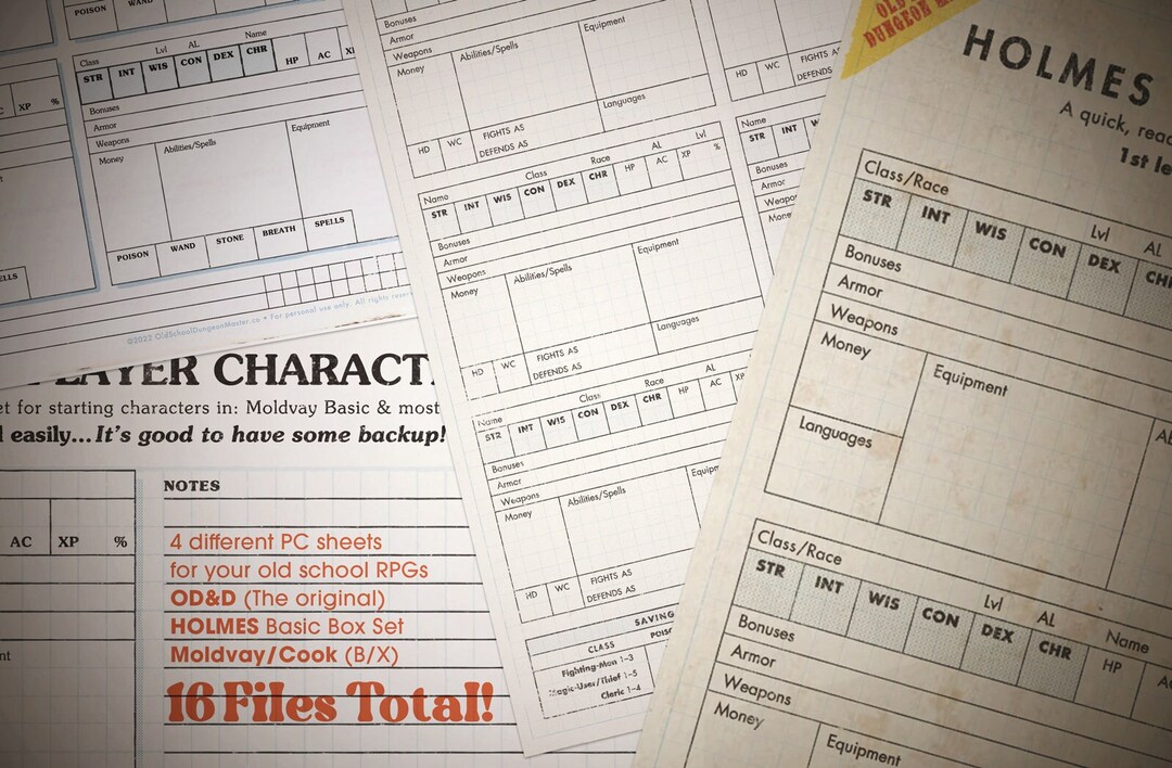 Beginner PC Sheets for Old School Player Characters - Etsy