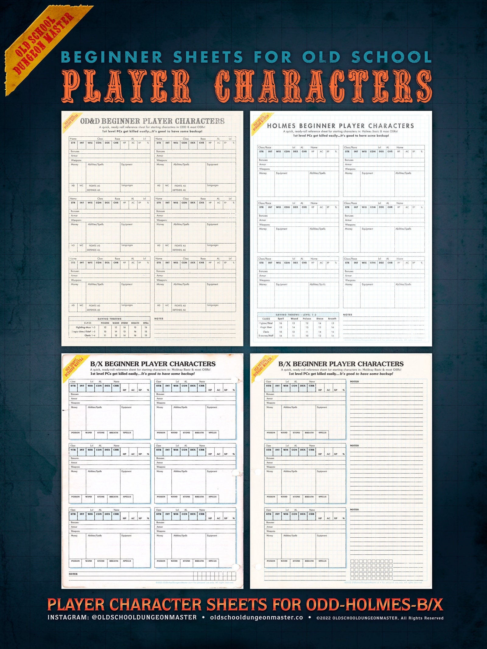 Beginner PC Sheets for Old School Player Characters - Etsy