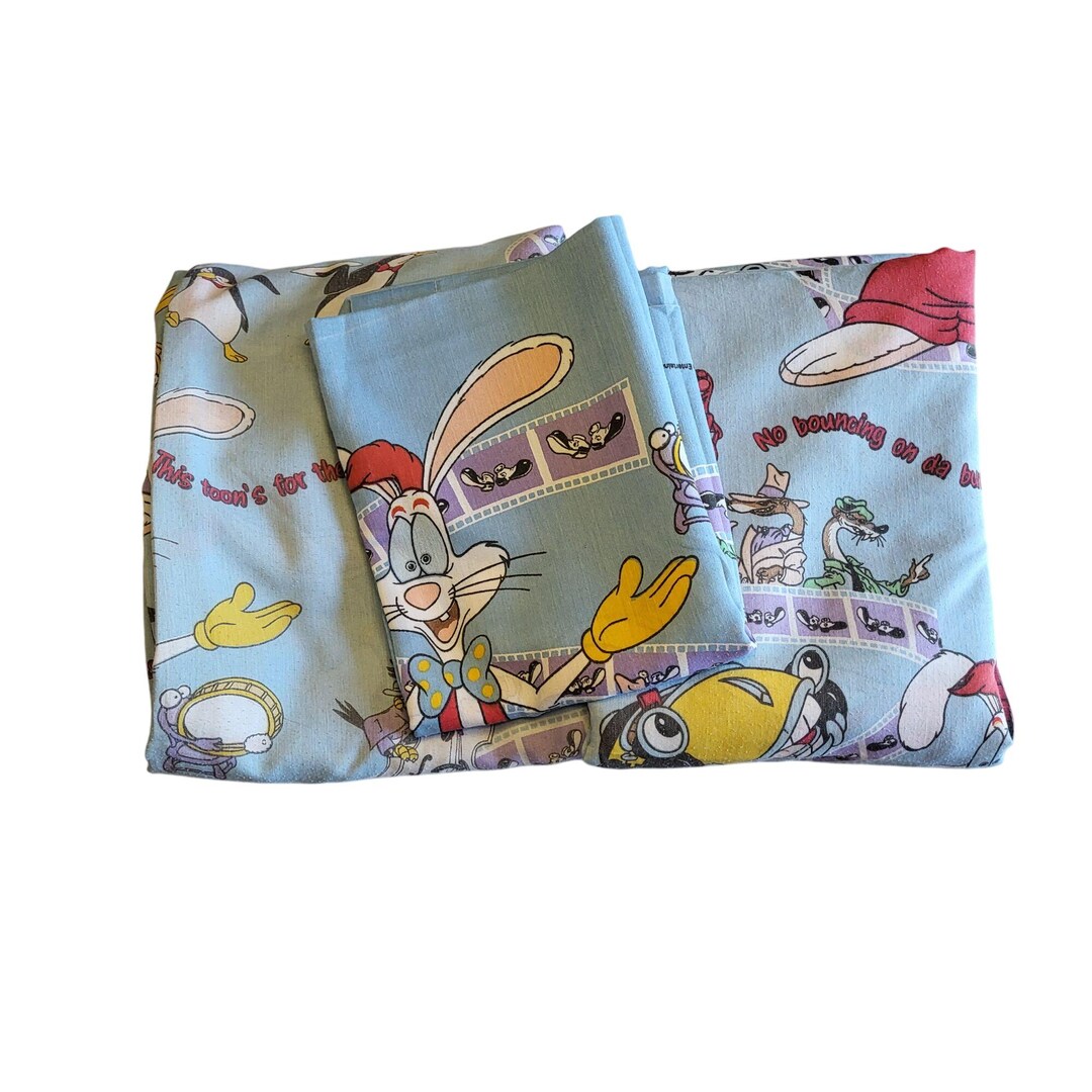 Vintage Roger Rabbit Twin Size Flat Fitted Bed Sheets and Pillowcase ...