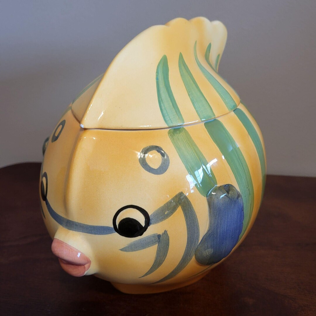 Vintage Montgomery Ward Tropical Fish Cookie Jar Yellow Green Blue ...