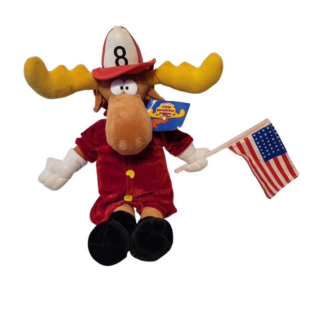 Rocky & Bullwinkle Firefighter Moose Plush Toy With American Flag - Etsy