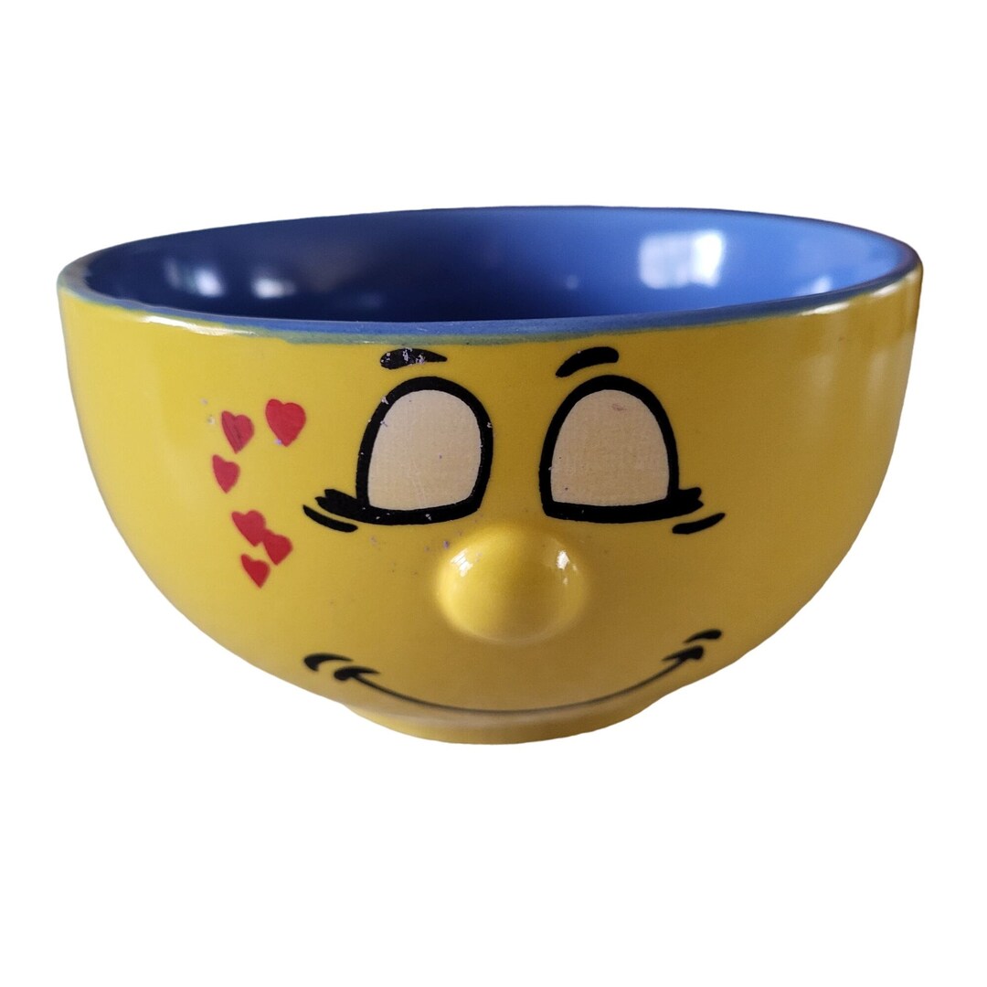 Funny Face 3D Nose Cereal Bowl Smile Smiling Hearts Yellow Blue ...