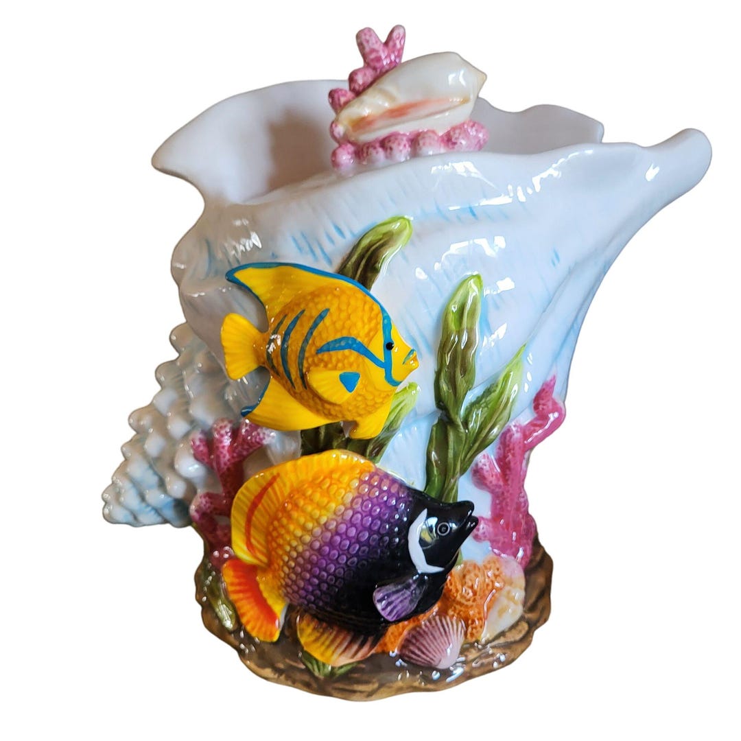 Vintage Corner Ruby Tropical Collection Fish Sea Conch Shell Cookie Jar ...