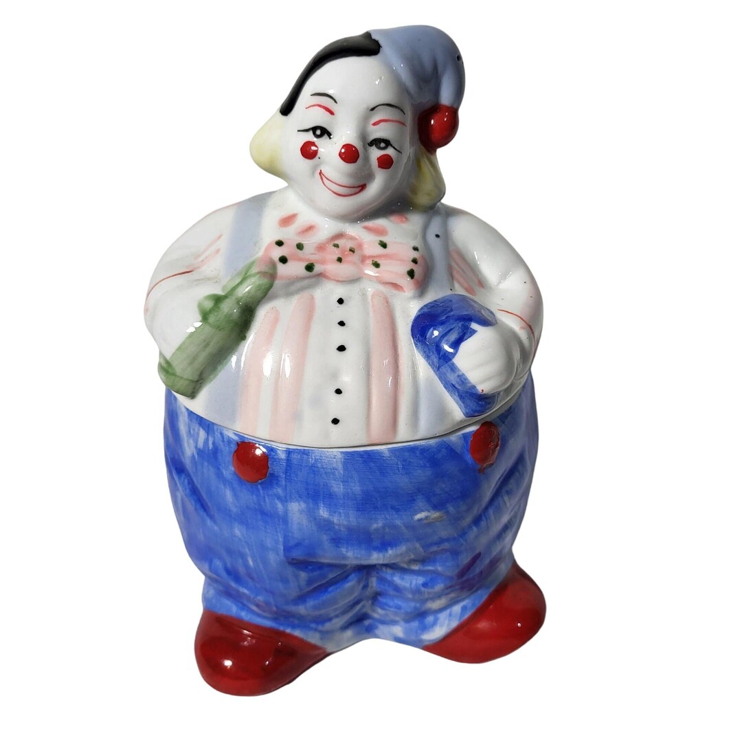 Vintage Ceramic Circus Clown Cookie Jar Canister With Hat & Bottle - Etsy