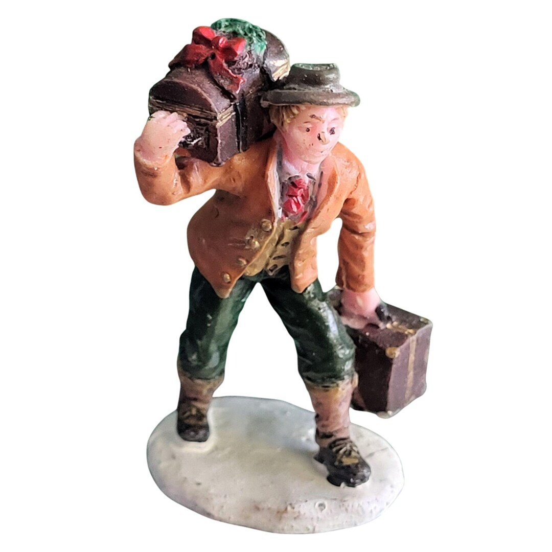 Vintage Lemax Christmas Village Town Figurine Victorian Luggage Carrier ...