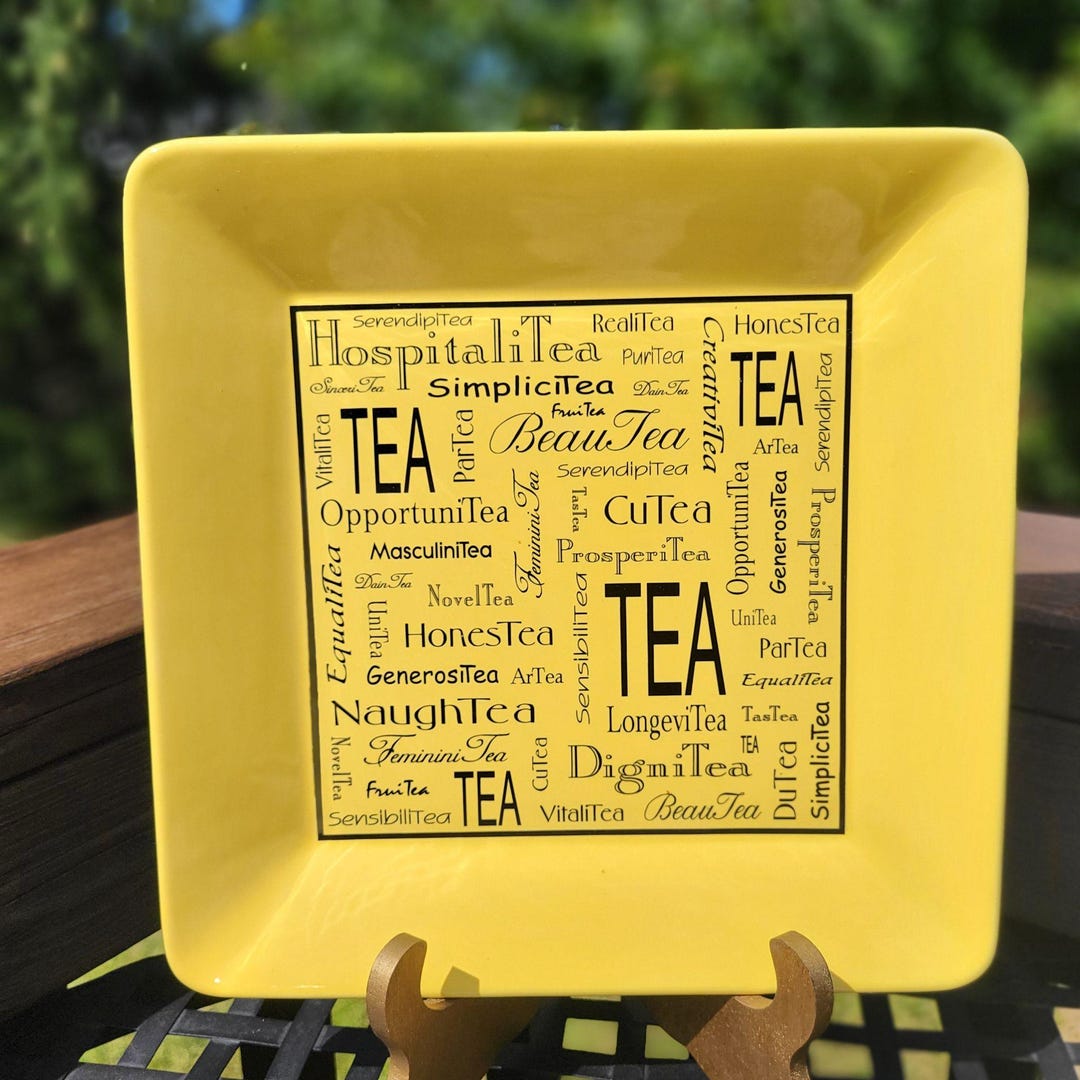 Yellow Ceramic Square Tea-themed Plate 10 X 10 in Aileen Liou Coynes ...