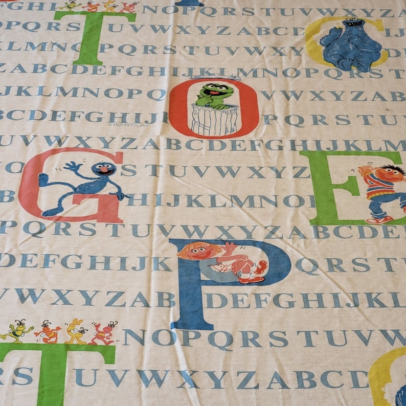 Vintage Sesame Street Muppets Alphabet Abcs Twin Flat Sheet Big Bird ...