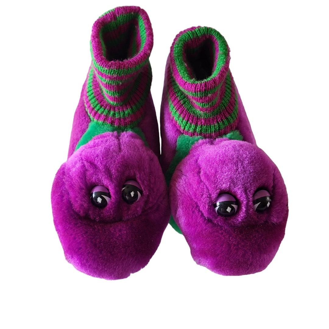 Vintage 1993 Barney Purple Dinosaur Kids Slippers Size 5-6 Non Slip ...
