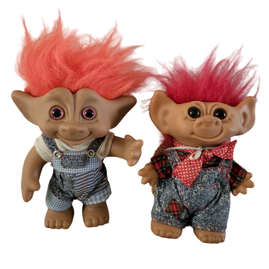Two Country Troll Dolls 9 in Overalls Ace Novelty Co Inc Bandana Straw ...