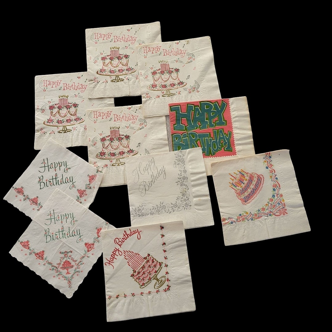 Vintage Fancy Happy Birthday Paper Party Napkins Cake Lot of 10 - Etsy