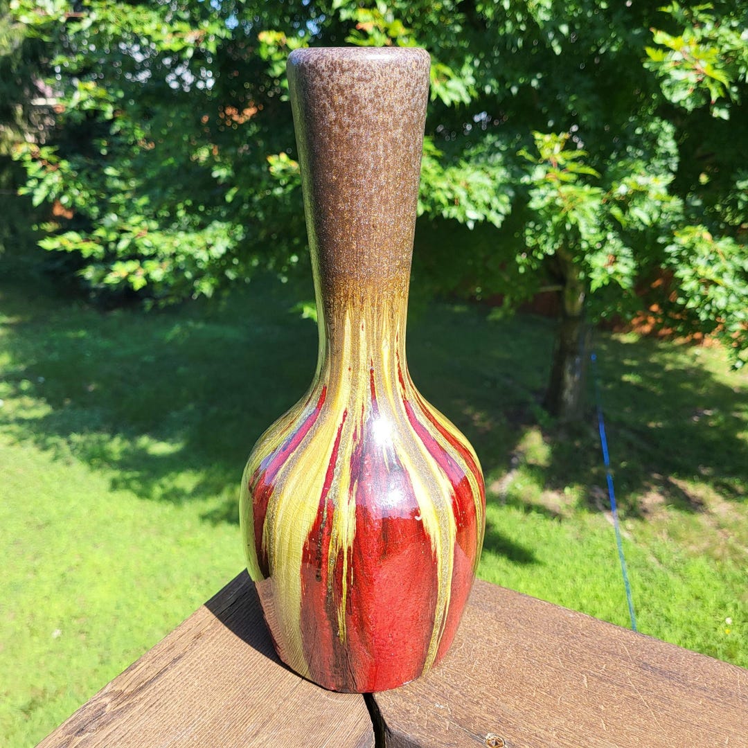 Vintage Hosley Pottery 12 in Tall Ceramic Vase With Drip Glaze Brown ...