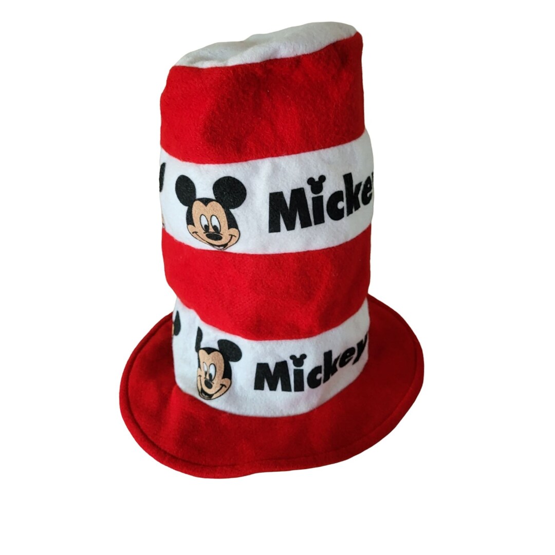 Disney Mickey Mouse Stove Pipe Felt Hat Red White Striped Cat in the ...