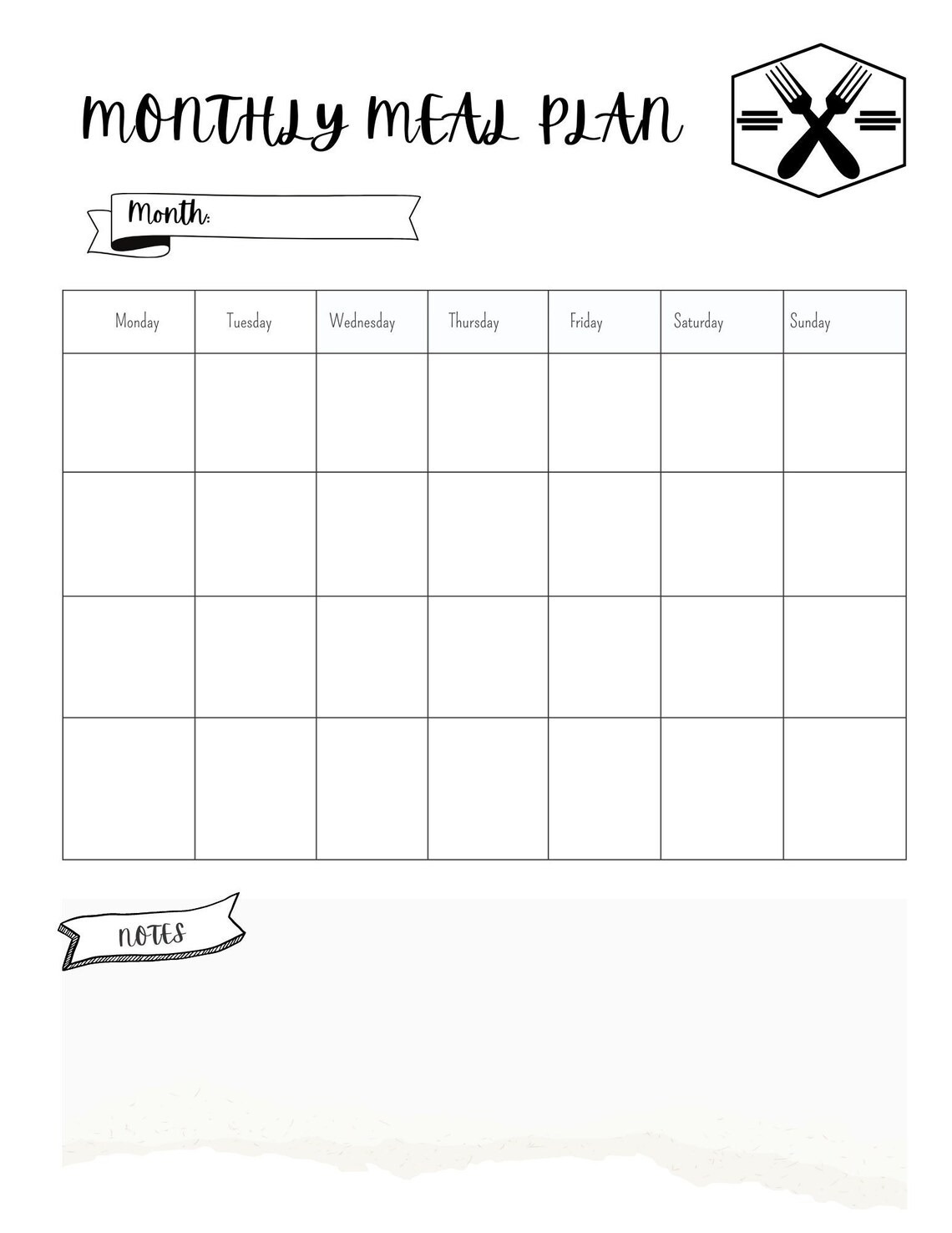 Monthly Meal Plan, Dinner Planner, Printable Download, Instant Download ...