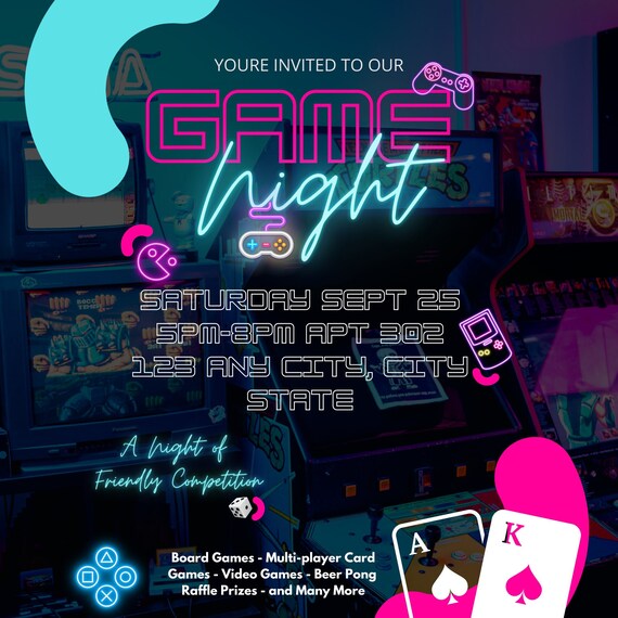 Game Night Editable Party Invitation Canva Template Family - Etsy