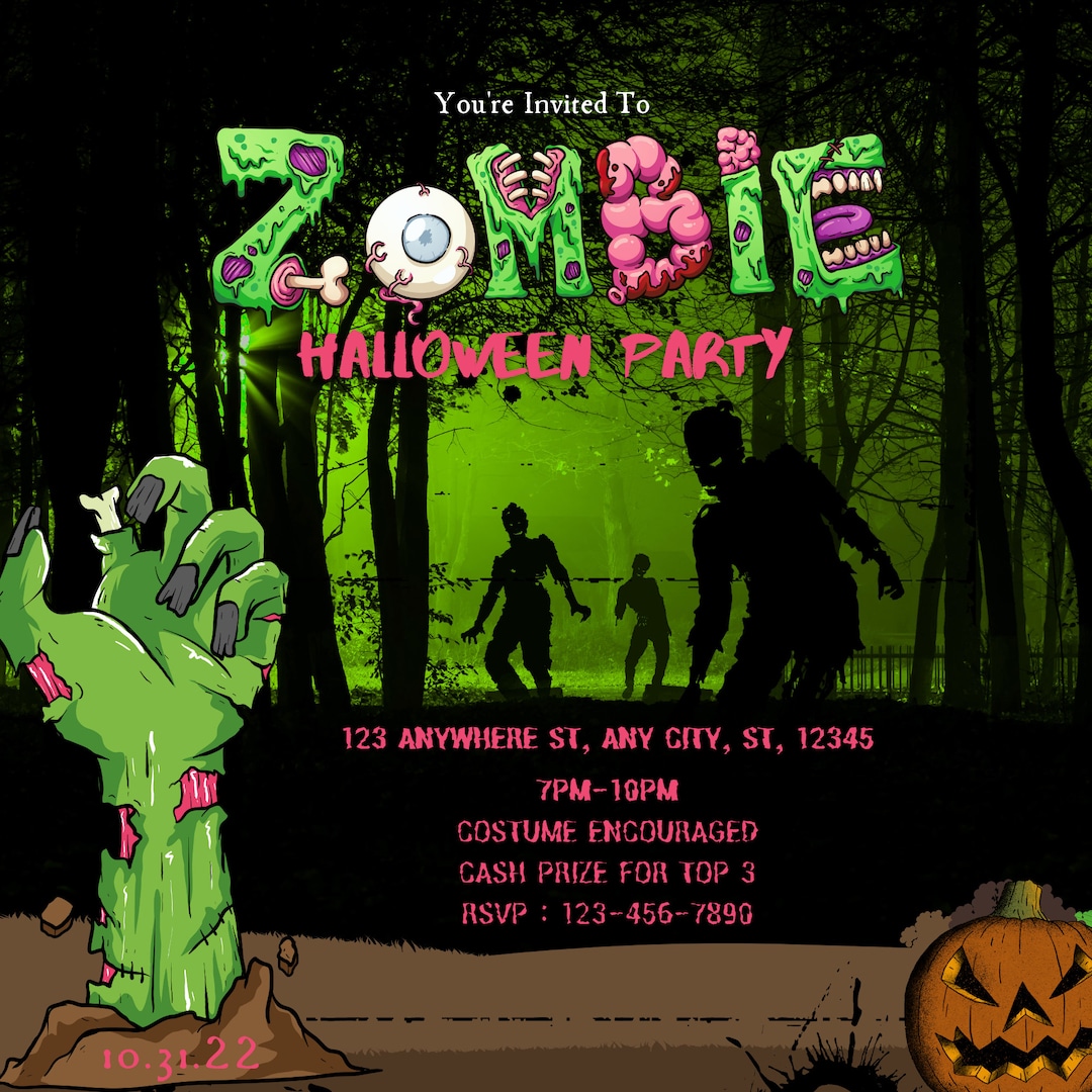 Zombie Party Invitation EDITABLE Canva Template Costume Party Spooky ...