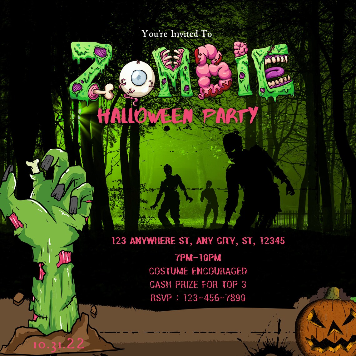 Zombie Party Invitation EDITABLE Canva Template Costume - Etsy