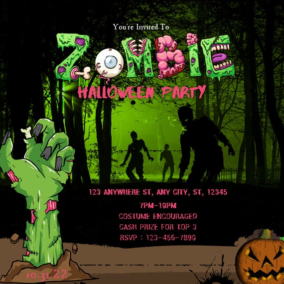Zombie Party Invitation EDITABLE Canva Template Costume - Etsy