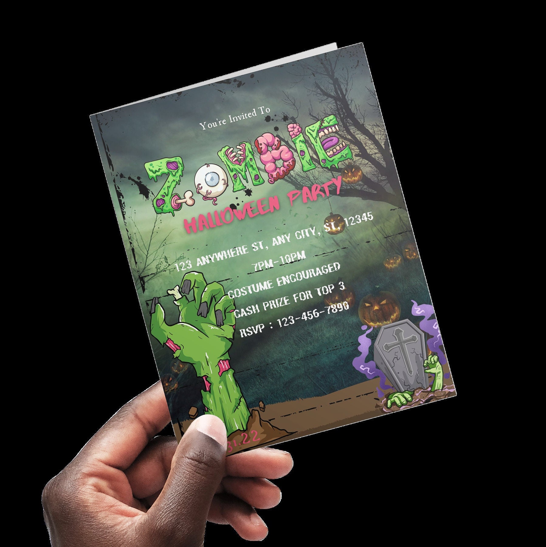 Zombie Party Invitation EDITABLE Canva Template Costume Party Spooky ...