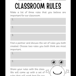 Classroom Rules Worksheet, School Worksheet, Class Handout, Cute Alien ...