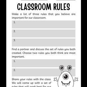 Classroom Rules Worksheet, School Worksheet, Class Handout, Cute Alien ...
