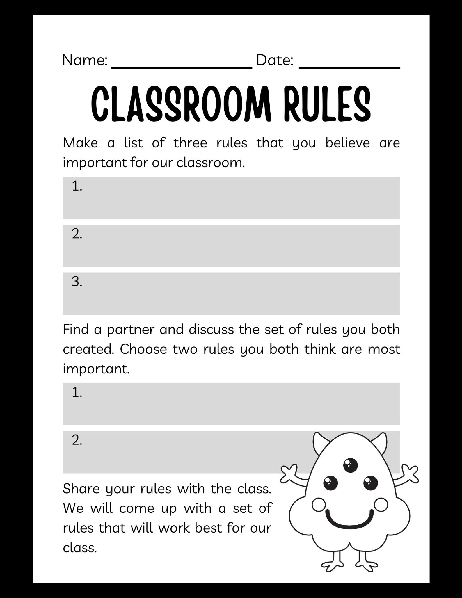 Classroom Rules Worksheet, Student Engagement (digital Download) - Etsy