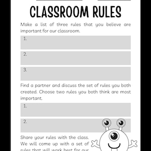 Classroom Rules Worksheet, School Worksheet, Class Handout, Cute Alien ...