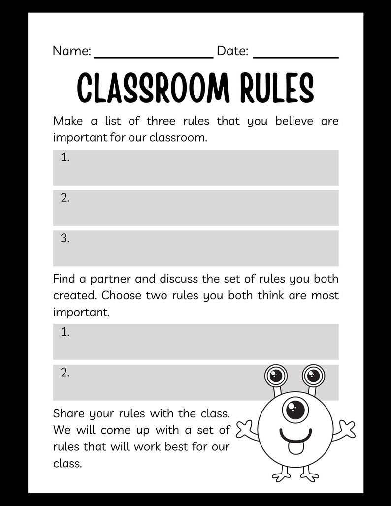 Classroom Rules Worksheet, School Worksheet, Class Handout, Cute Alien ...