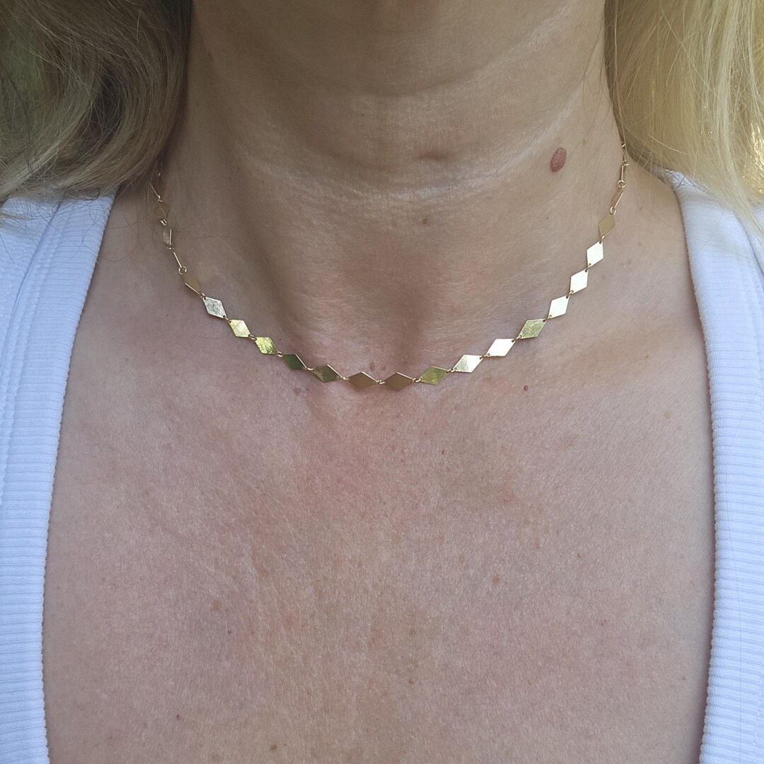 Solid Gold Geometric Hexagon Chain Necklace Unique Statement Necklace ...