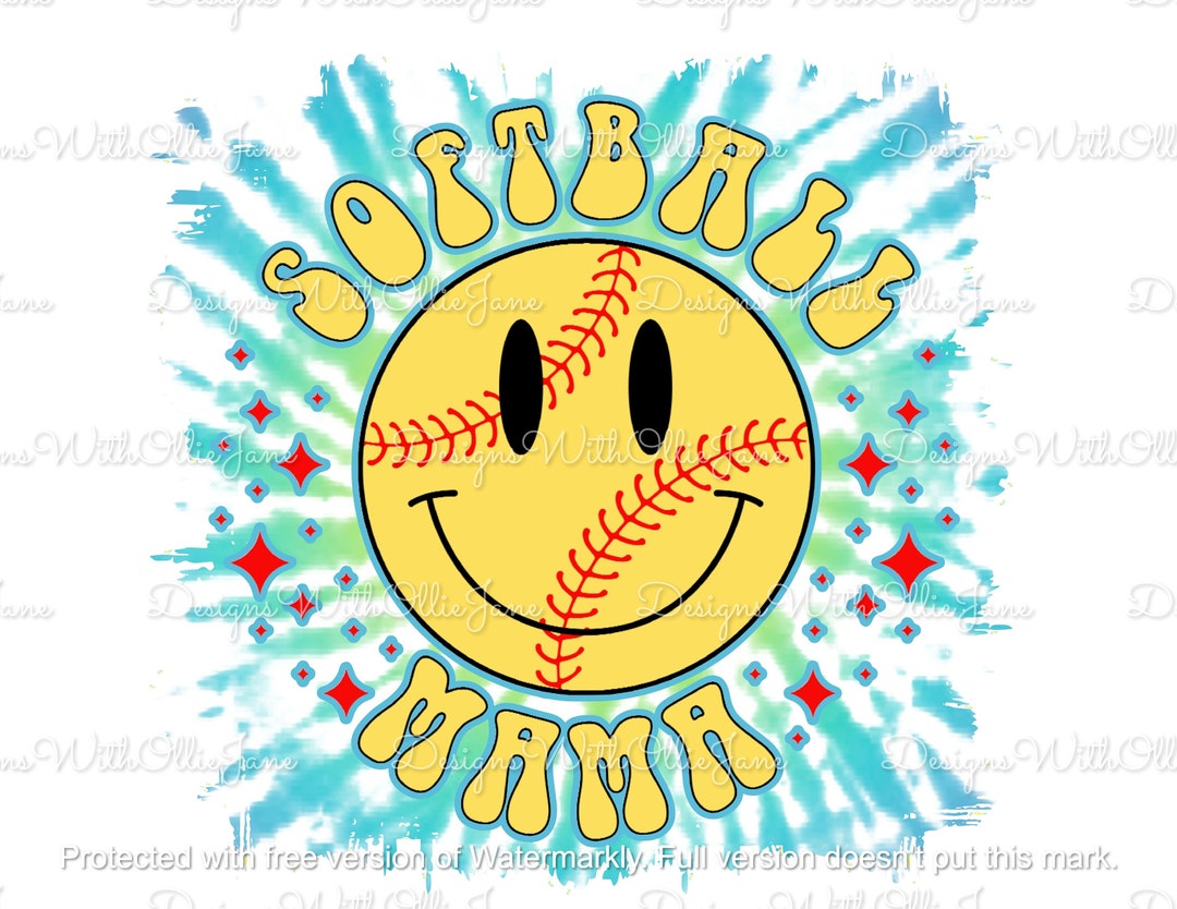 Softball Mama, Tie Dye, Smiley, PNG, Sublimation, Digital Download ...