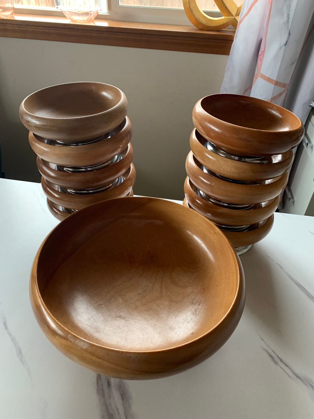 Vintage Mid Century Modern Hellerware Chromium Wood Serving Bowl and 10 ...