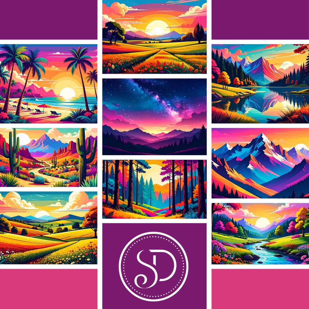 Pop Art Landscape Prints: Colorful Wall Art Decor (8x10 JPG & Pdfs) - Etsy