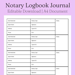 EASY Notary Logbook Journal Notary Documents Notary Signing Form ...