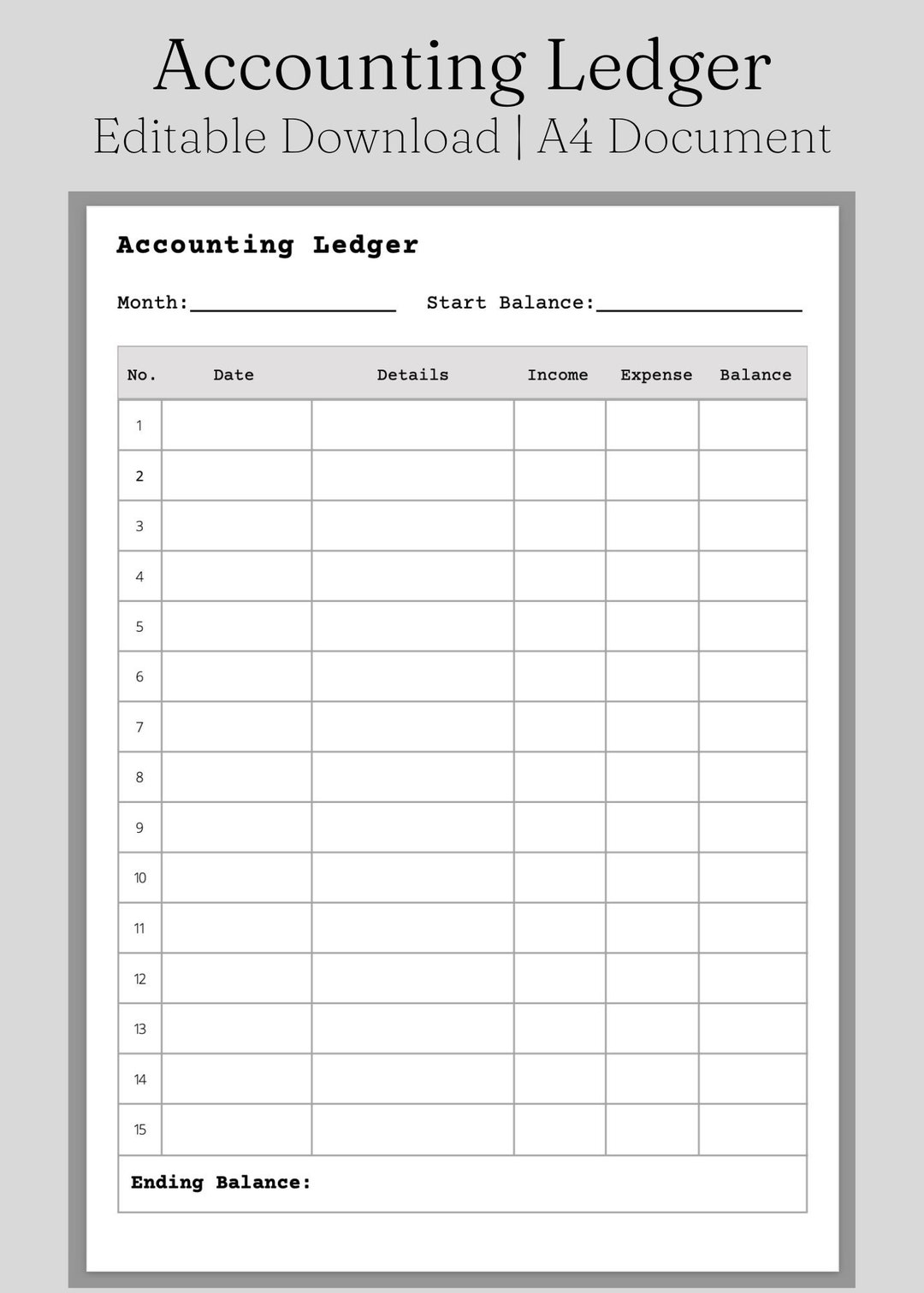 Ready to Print Accounting Ledger! Simple Accounting | Expense Sheet ...