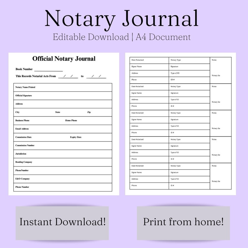Official Notary Journal: Printable Notary Logbook | Editable Download ...