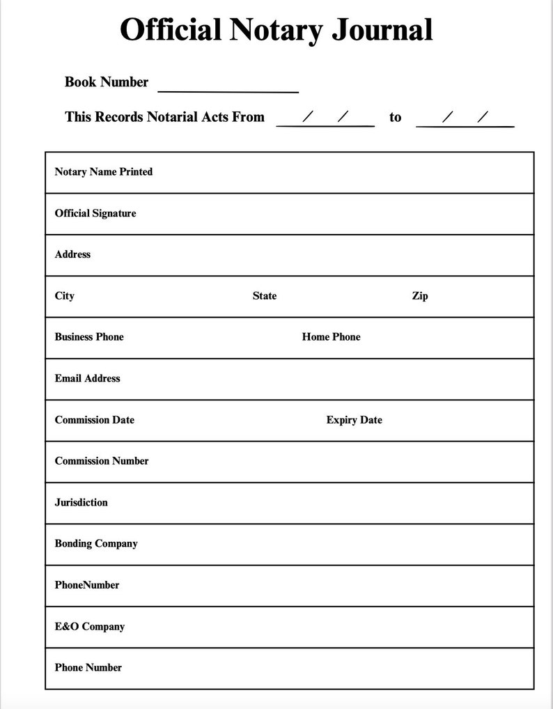Official Notary Journal: Printable Notary Logbook | Editable Download ...